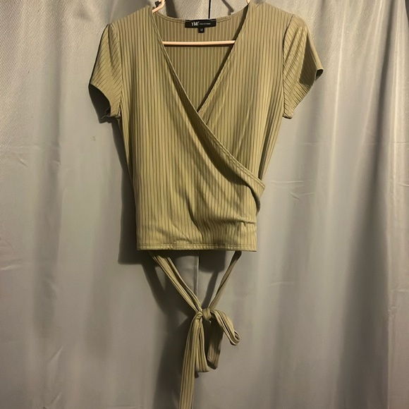 YMI | Tops | Tan Short Sleeve Wrap Top | Poshmark
